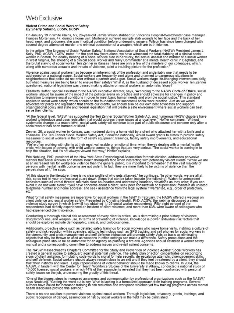 Violent Crime and Social Worker Safety | PDF | Violence | Social Work