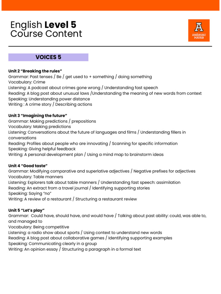 English Level 5 Course Overview | PDF