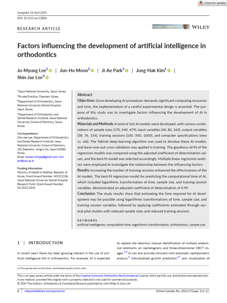 Orthod Craniofacial Res - 2024 - Lee - Factors Influencing The ...