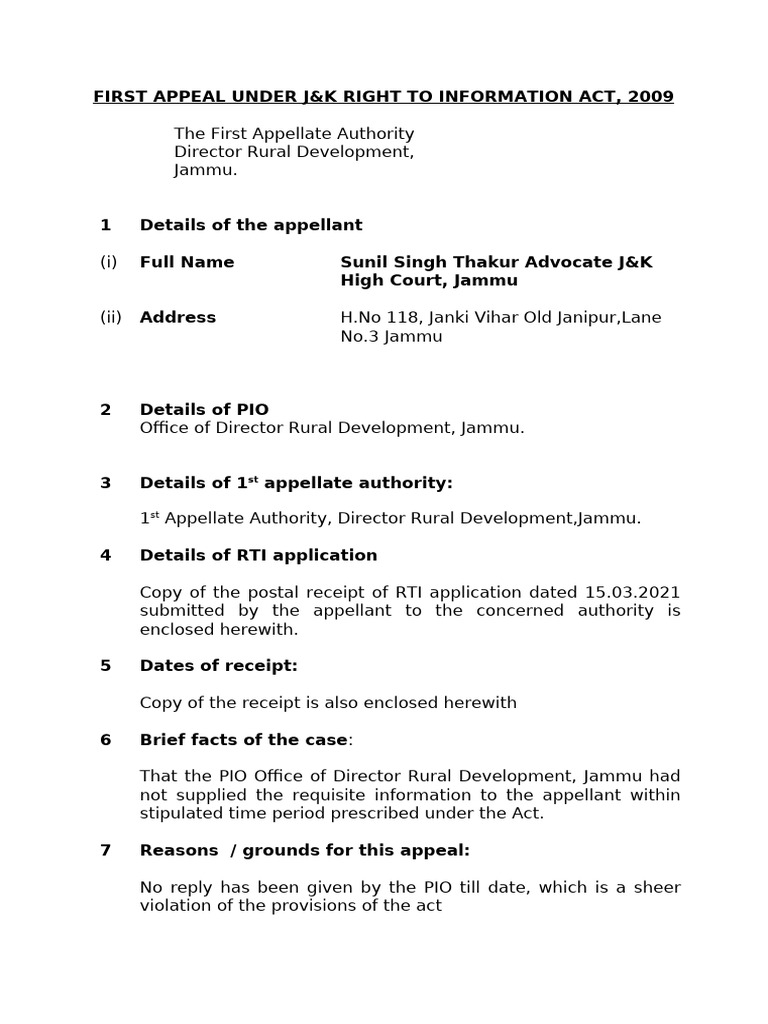 First Appeal Under Rti | PDF