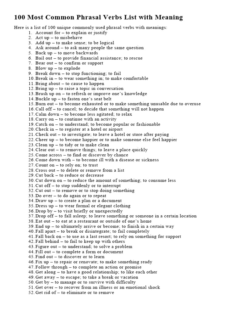 100 Common Phrasal Verbs Explained | PDF