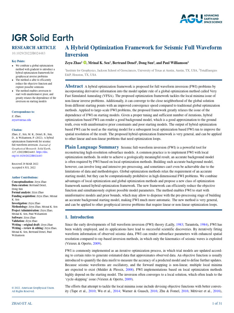 A Hybrid Optimization Framework For Seismic Full W | PDF | Mathematical Optimization | Inverse ...