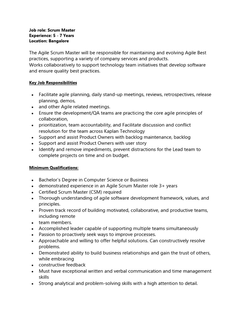 Job Description - Scrum Master | PDF
