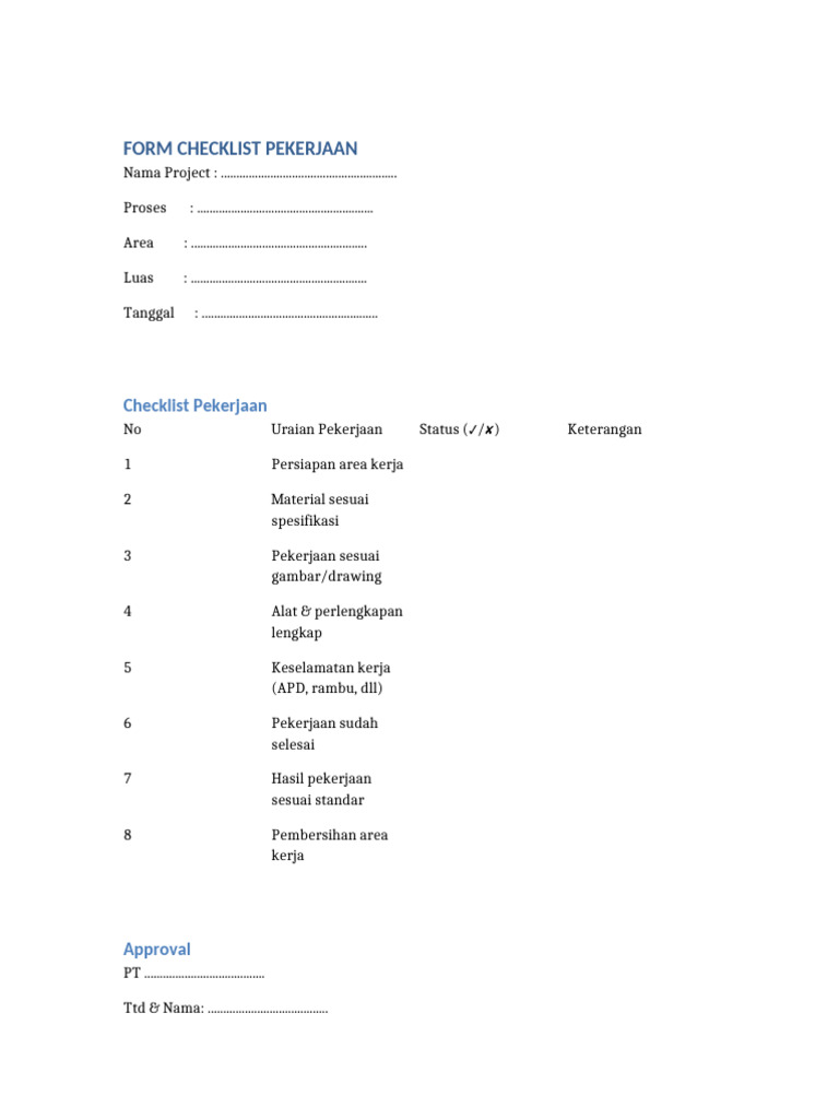 Form Checklist Pekerjaan Proyek | PDF