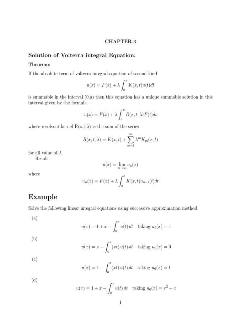 Solution of Volterra Integral Equation | PDF | Integral Equation ...