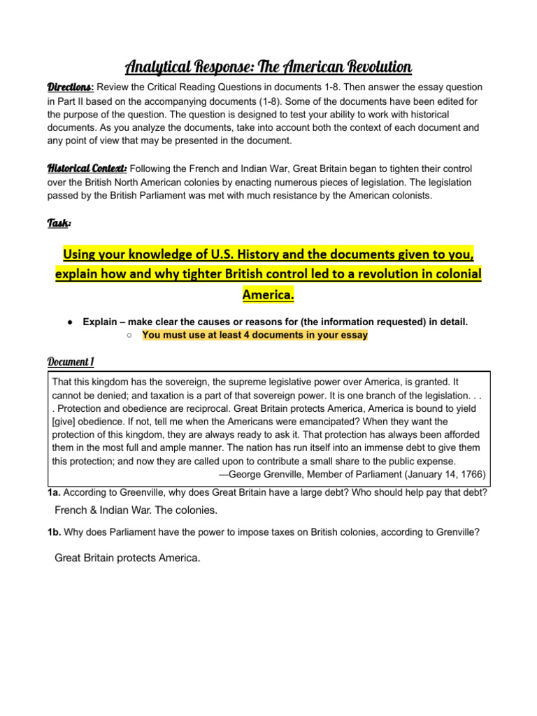 American+Revolution+ +DBQ+ | PDF