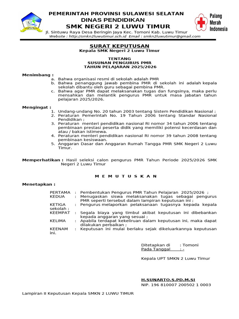 SK PMR Wira Smkn2lutim 2025 2026 | PDF