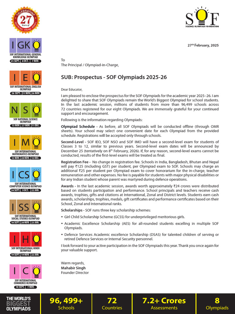 SOF Olympiads 2025-26 Prospectus | PDF