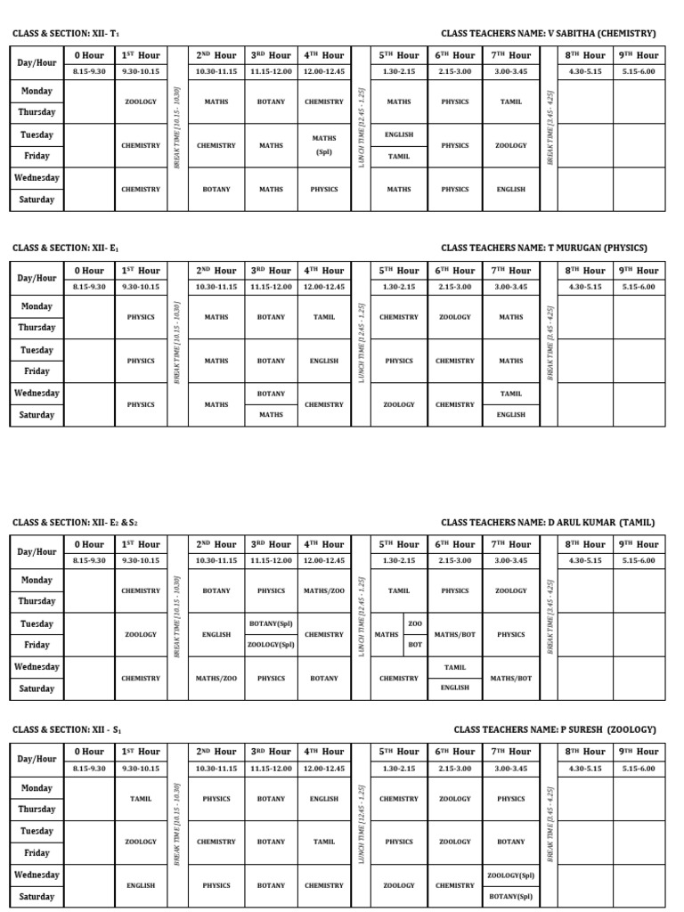 12th Class Time Table 2025-26 | PDF