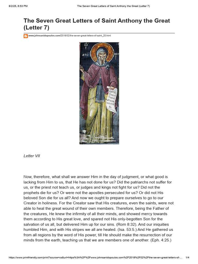 The Seven Great Letters of Saint Anthony The Great (Letter 7) | PDF ...