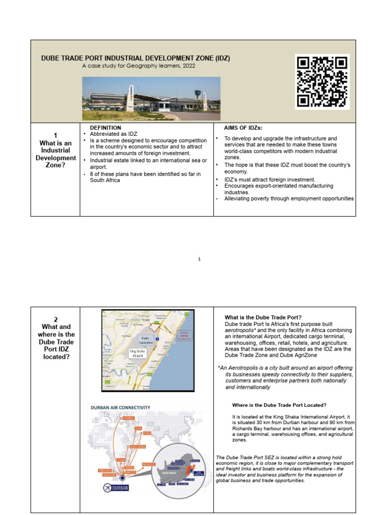 Dube Trade Port IDZ Overview for Grade 12 | PDF | Port | Economies