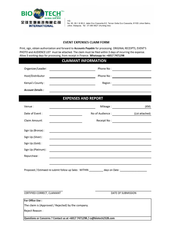 Event Expense Claim Submission Form | PDF