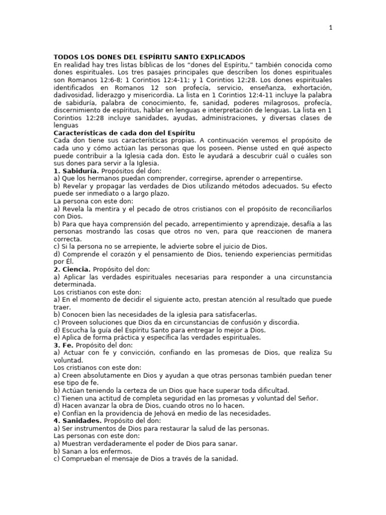 Todos Los Dones Del Espíritu Santo Explicados | PDF | Don espiritual ...
