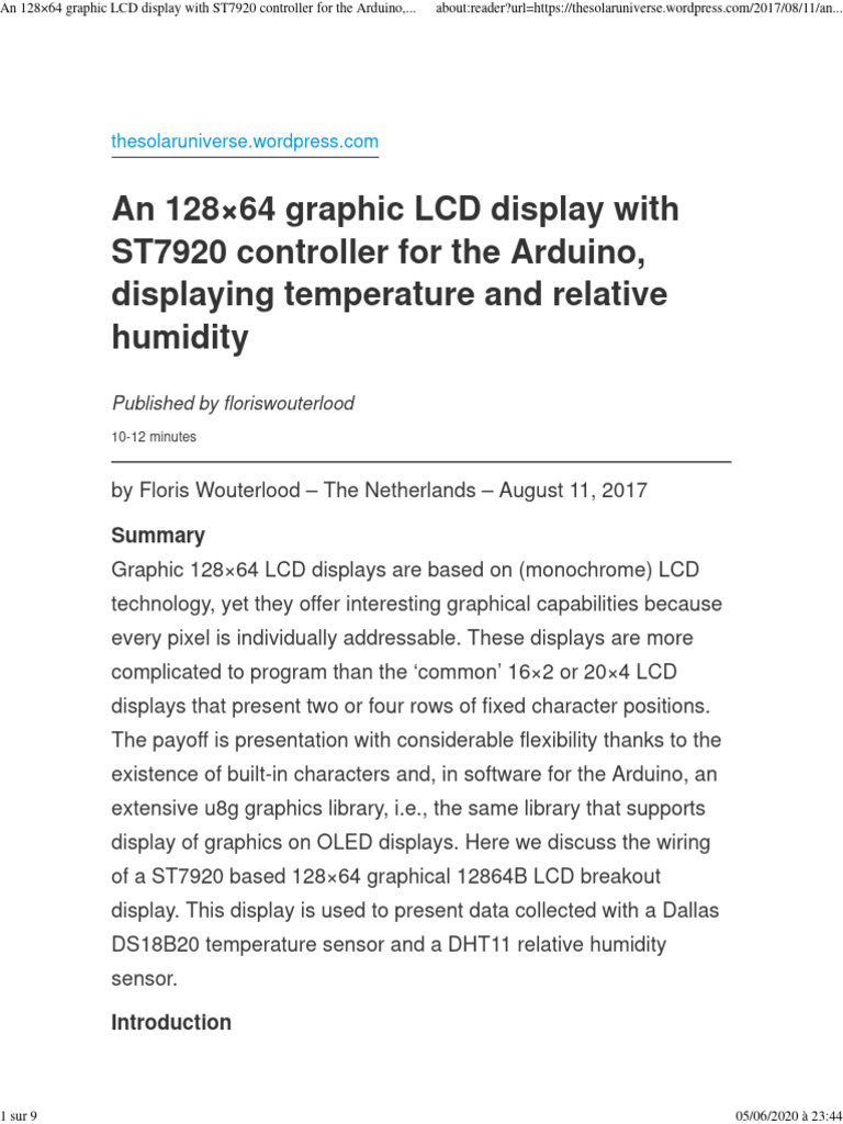 An 128×64 graphic LCD display with ST7920 controller for the Arduino, displaying temperature and ...