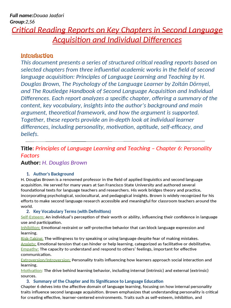 Critical Reports on Language Learning Factors | PDF | Second Language ...