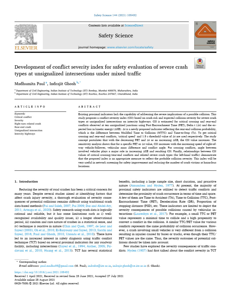 Development of Conflict Severity Index For Safety Evaluation of Severe ...