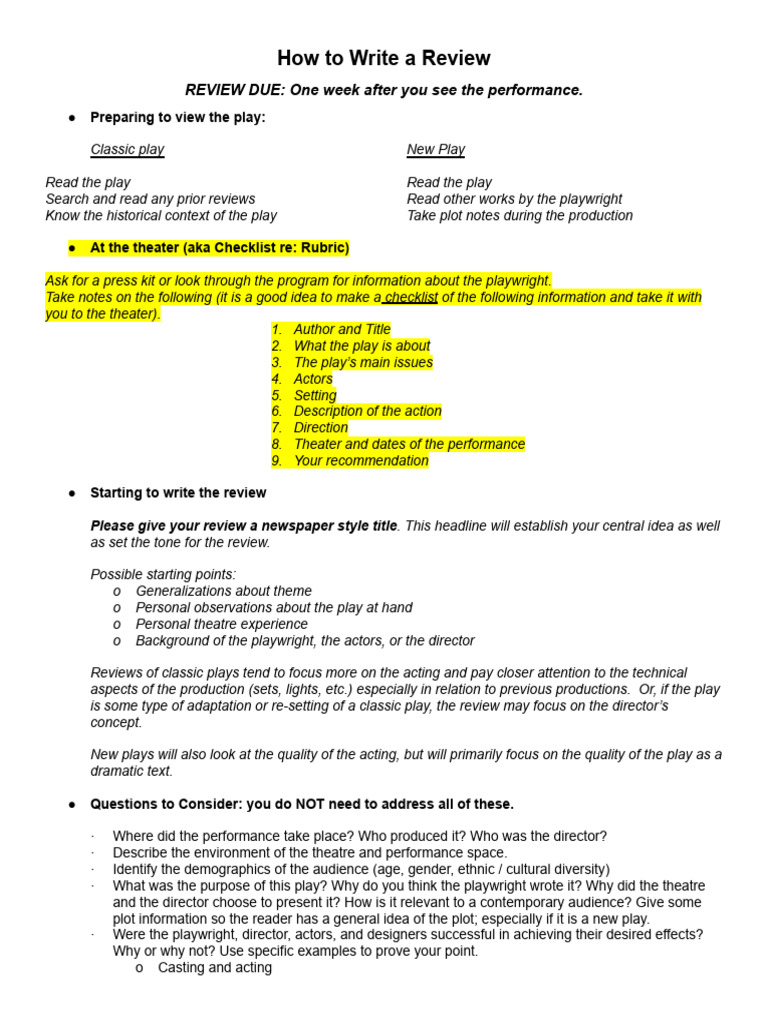 Guide to Writing a Play Review | PDF | Grammar | Theatre