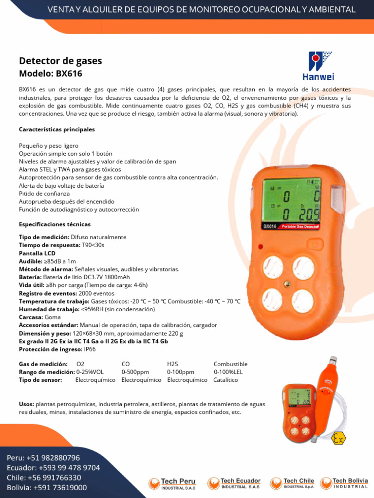 Datasheet Detector de Gas Bx616 Henan Hanwei Con Bomba | PDF