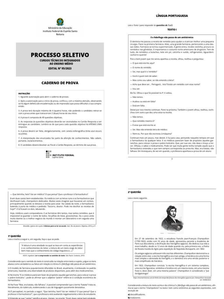 Prova Tecnico Integrado 2023 | PDF | Lâmpada incandescente