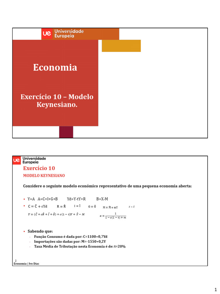 Economia - Exerc 10 - Modelo Keynesiano 01 | PDF | Economia keynesiana | Economia