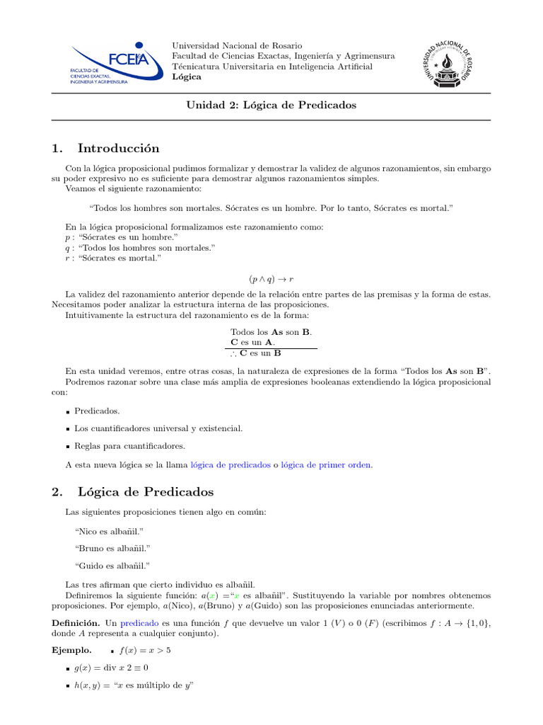 Unidad 2 - Lógica de Predicados | PDF | Proposición | Lógica
