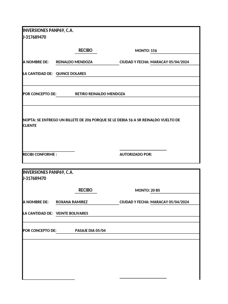Recibos de Transacciones en Maracay | PDF | Dinero | Economias