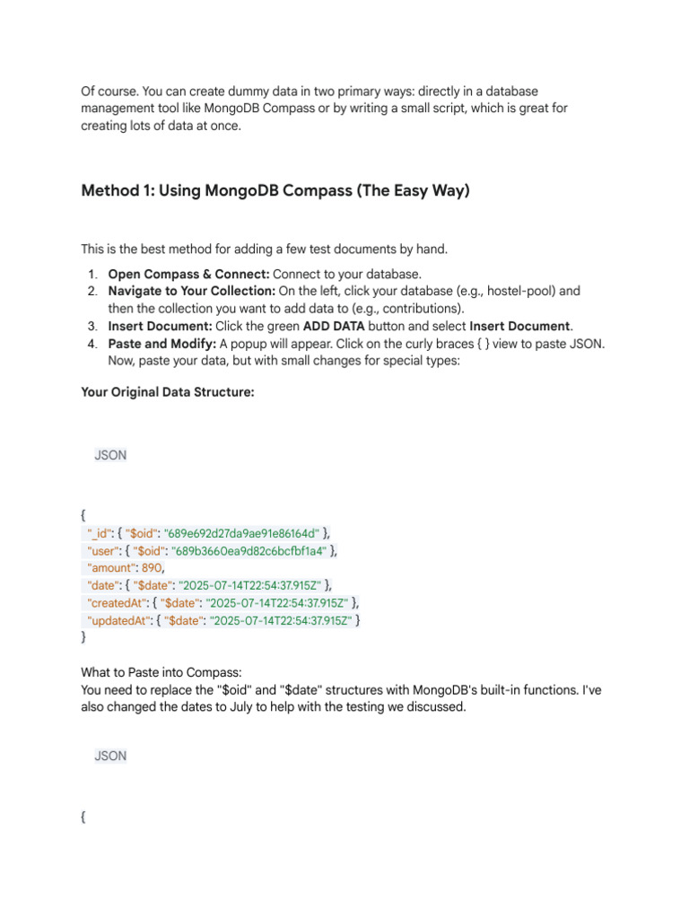 How To Create Dummy Data Like This ( - Id - (... | PDF | Computer Science | Information Science