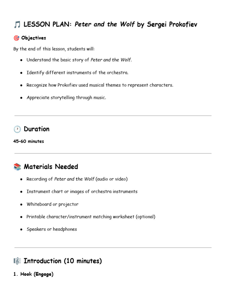 Peter and The Wolf Lesson Plan | PDF | Musical Instruments | Orchestras