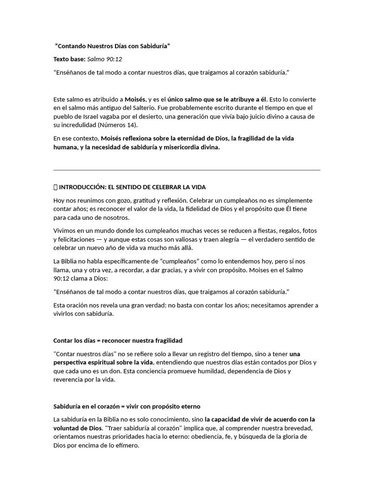 Contando Nuestros Días Con Sabiduría | PDF | Salmos | Dios