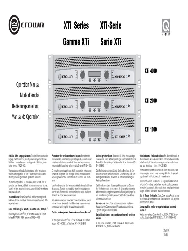 Crown Audio Xti 4000 Manual de Usuario | PDF | Électrotechnique | Électronique