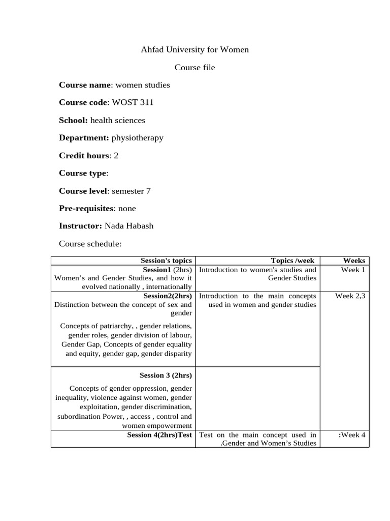 Women's Studies Course Overview WOST 311 | PDF