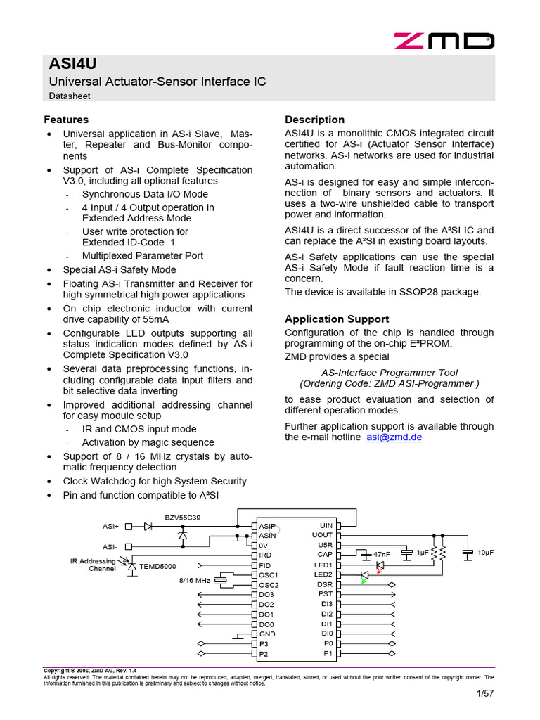 ASI4U Actuator-Sensor Interface IC Datasheet | PDF | Power Supply ...