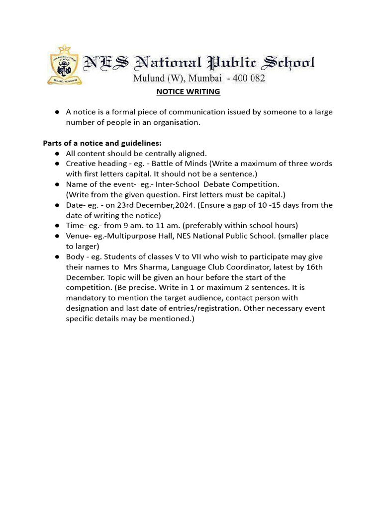 Notice Writing Format | PDF