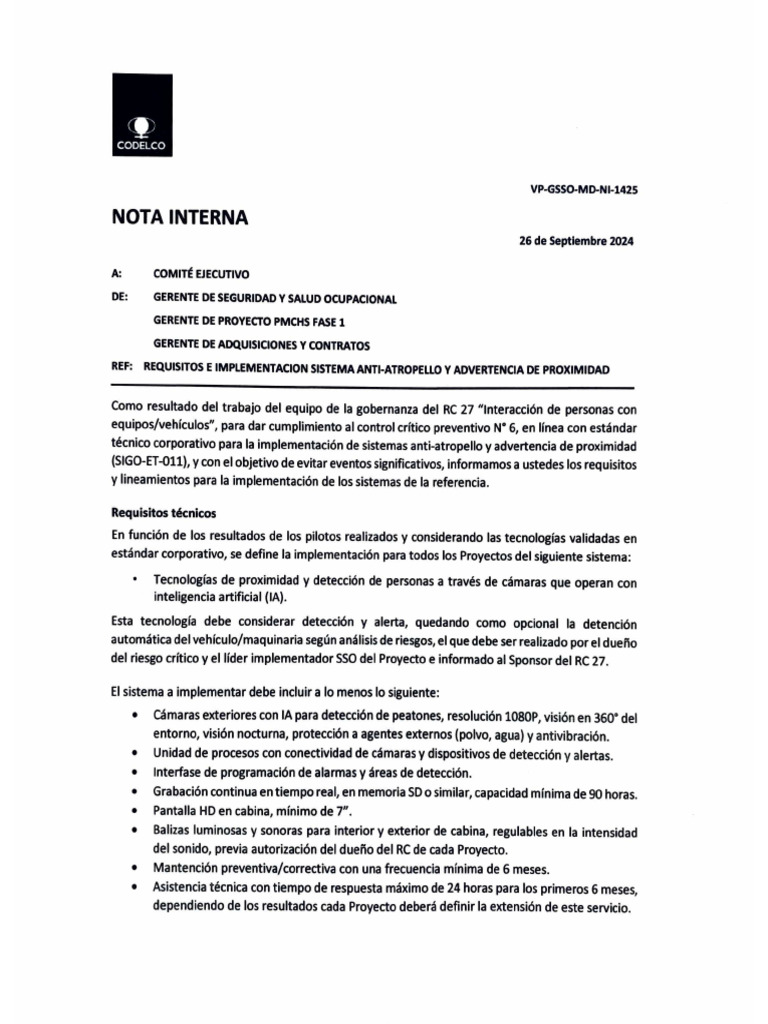 Nota Interna Sistema Anti-Atropello | PDF