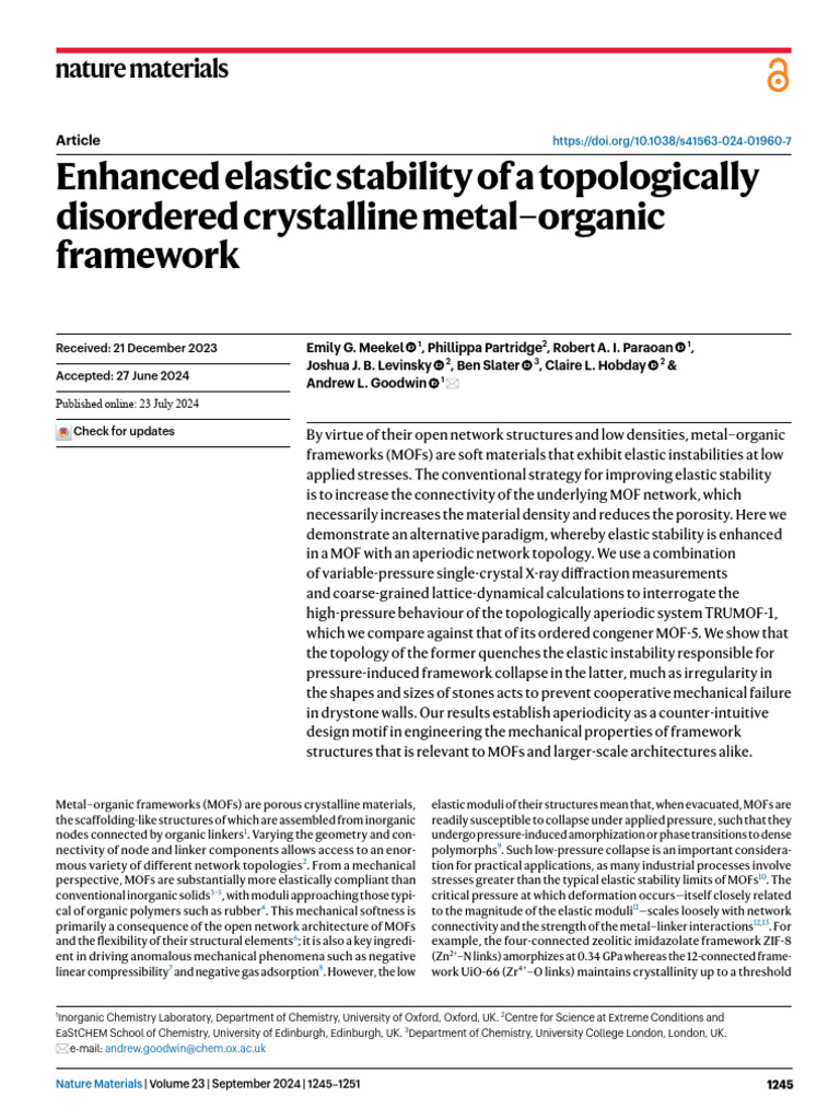 Enhanced Stability in Disordered MOFs | PDF | Elasticity (Physics ...