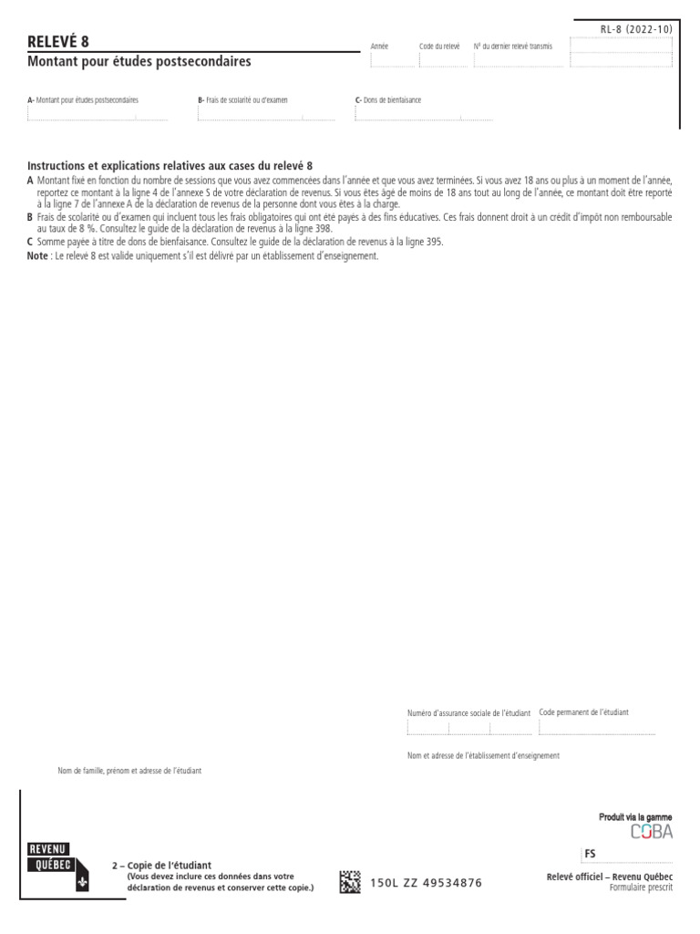 Relevé 8 pour études postsecondaires | PDF | Impôt sur le revenu | Argent