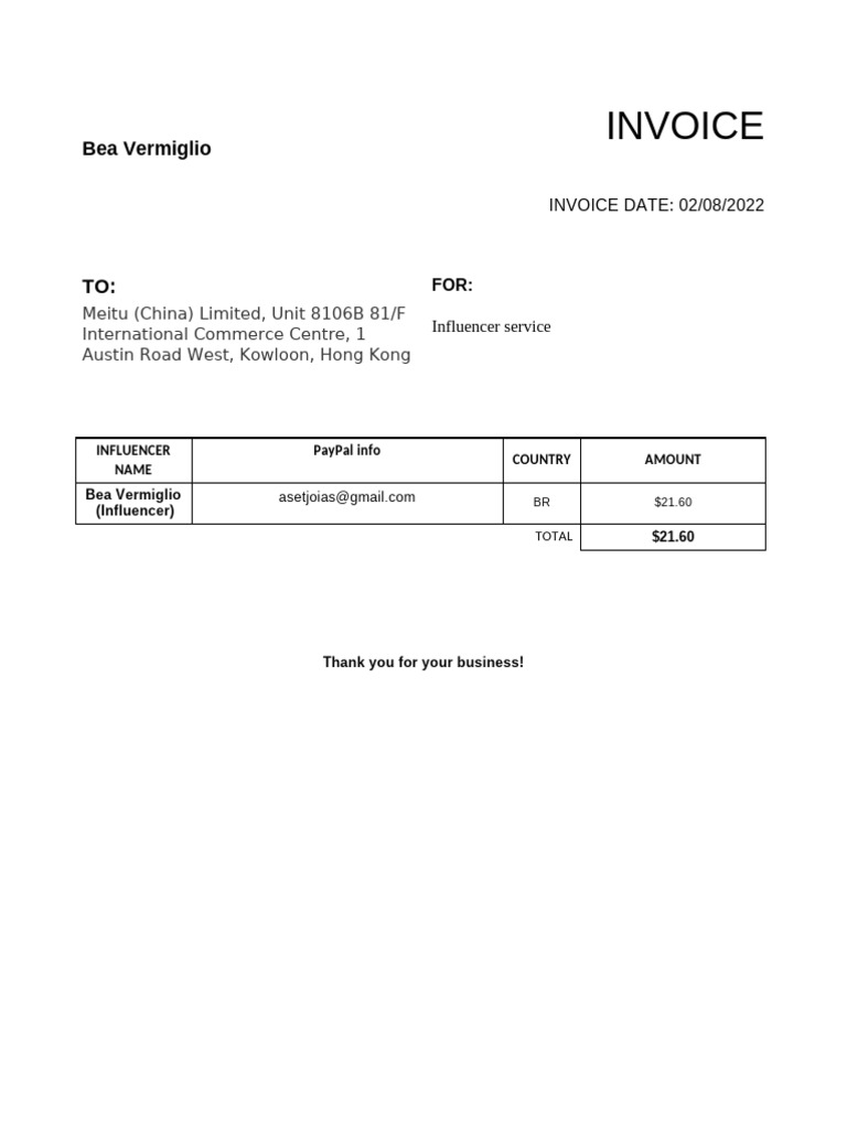 Invoice - Bea Vermiglio January | PDF