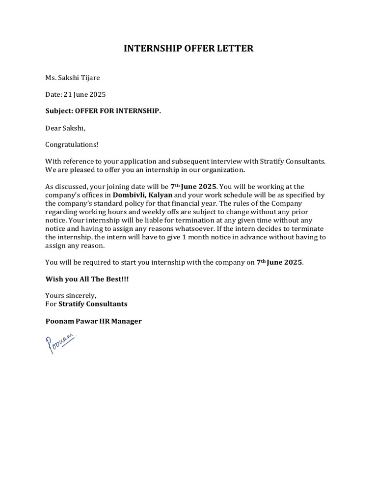 Internship Offer Letter | PDF