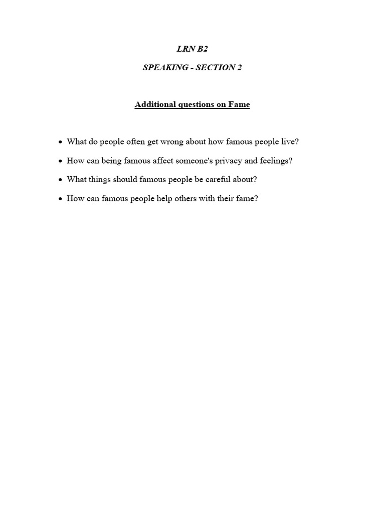 Additional Questions On The LRN B2 - Fame .Docx | PDF