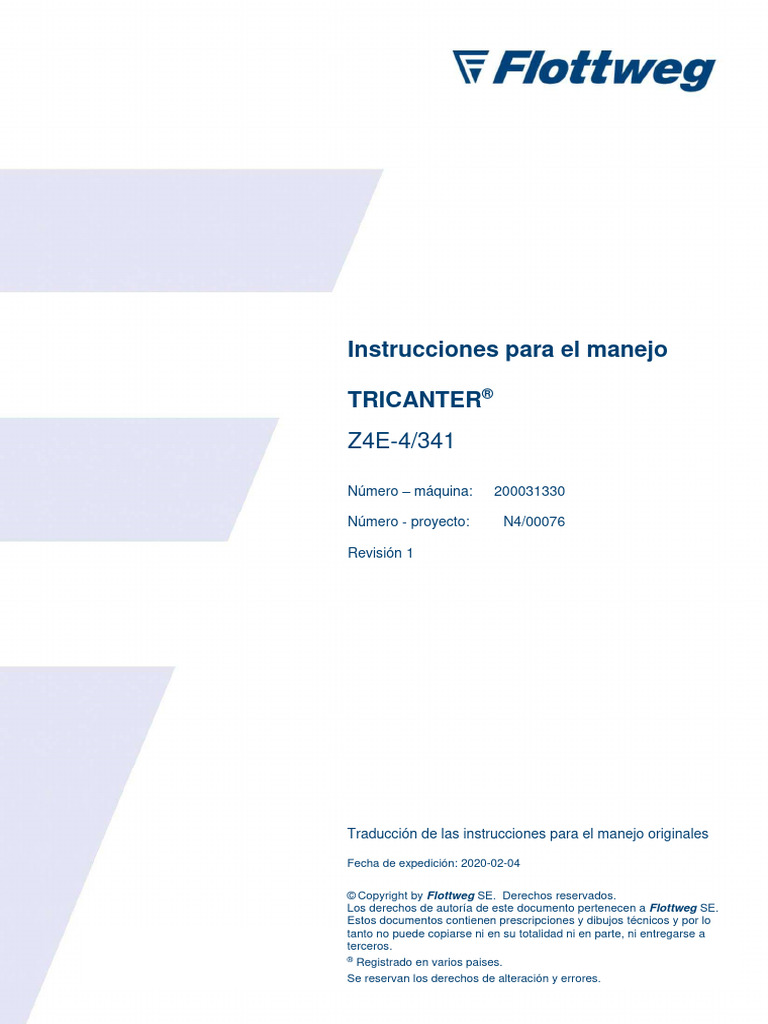 Instrucciones de Manejo TRICANTER® Flottweg | PDF | Agua | Centrífugo