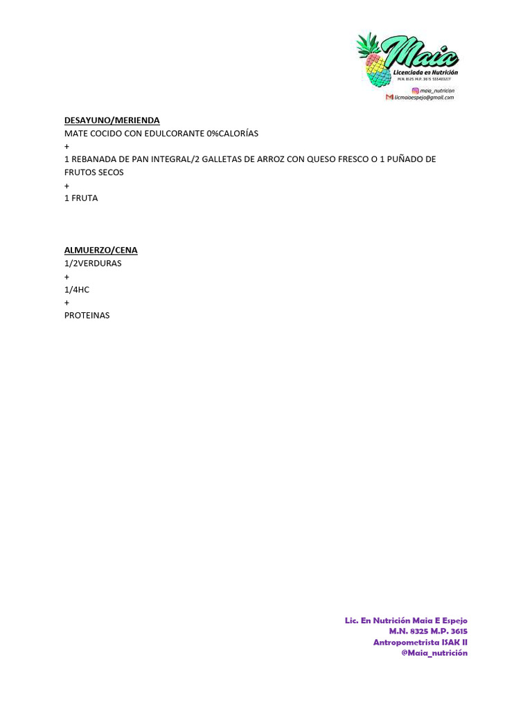 Plan Nutricional | PDF | Alimentos | Ingredientes de comida