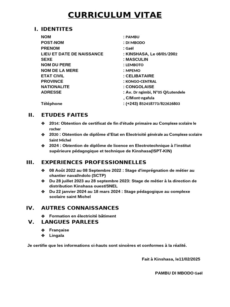 CV de Gaël Pambu Di Mbodo | PDF