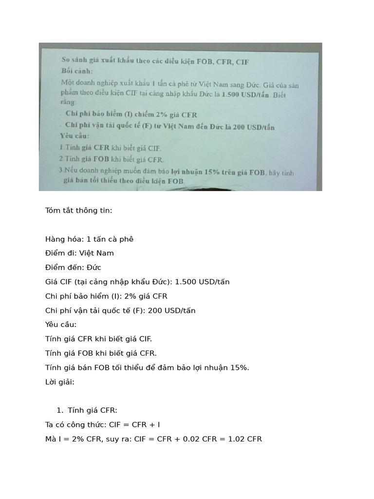 Bài Tập Tính Giá FO, CIF, ... | PDF