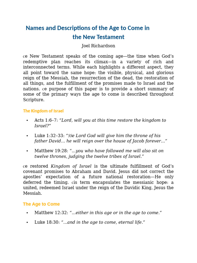 1 Name and Descriptions of The Age To Come in The New Testament | PDF ...