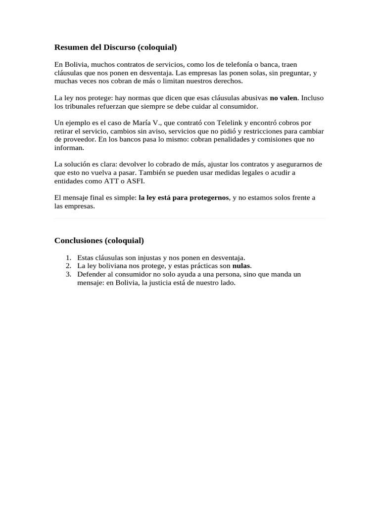 Resumen Del Discurso (Coloquial) : No Valen | PDF