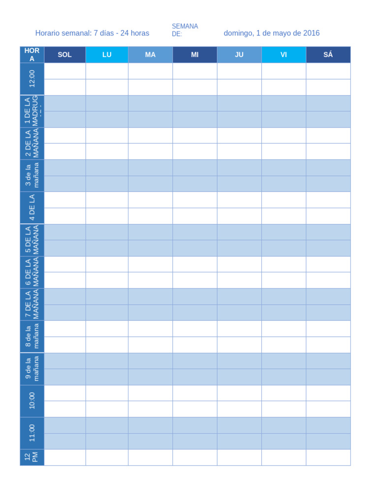 Weekly Schedule Template Sun Sat Portrait Template ES | PDF