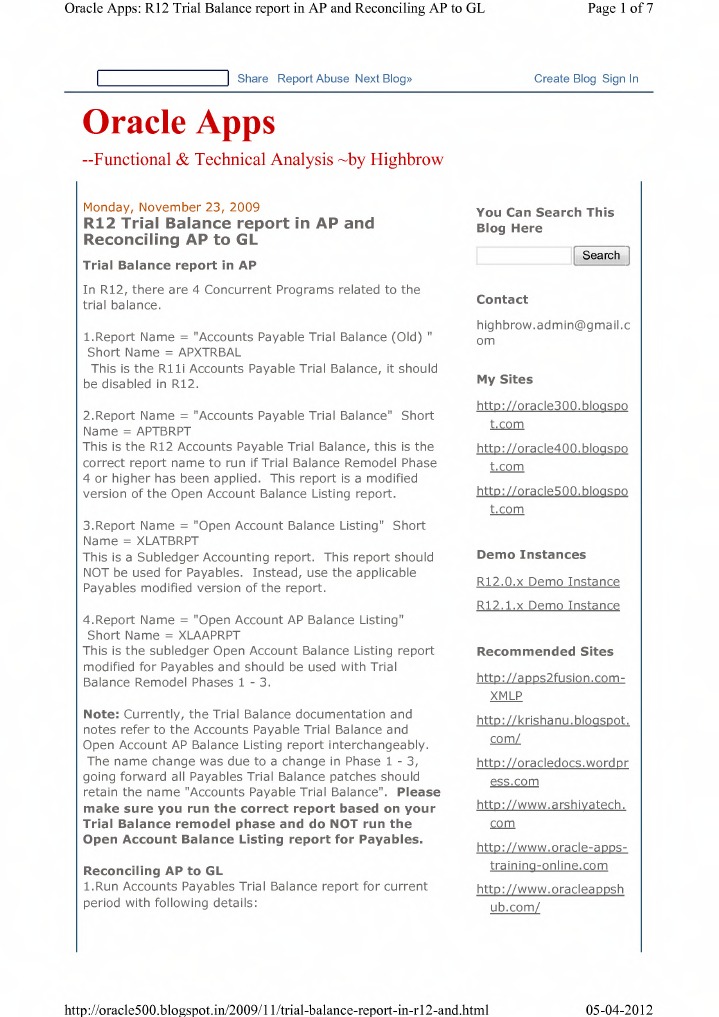 Trial Balance Report in r12 and | PDF