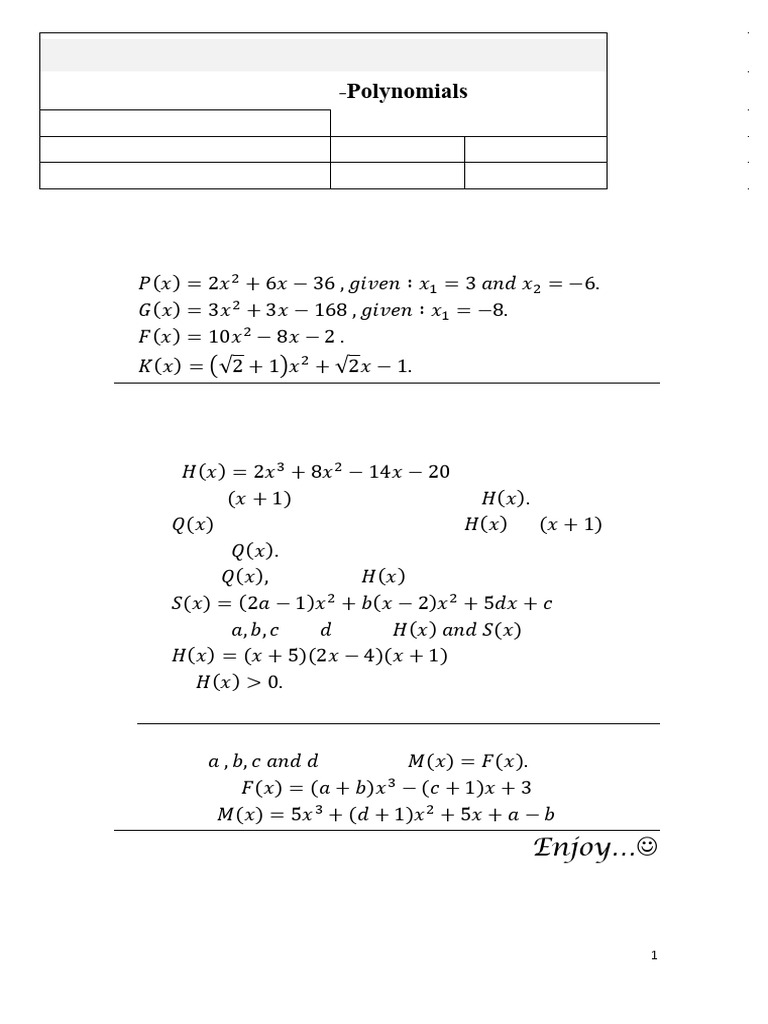 G10 Polynomial Quiz-Previous | PDF