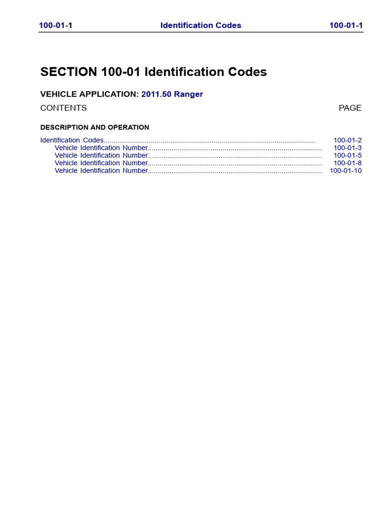 SECTION 100-01 Identification Codes | PDF | Airbag | Transport ...