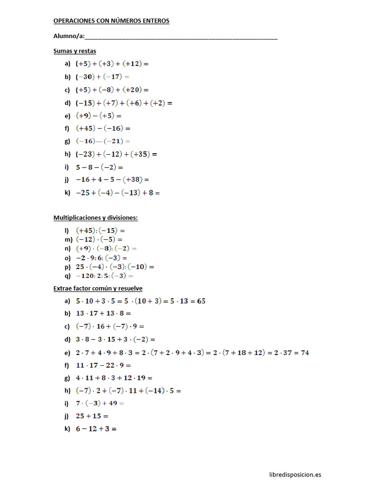 Operaciones Con Numeros Enteros | PDF